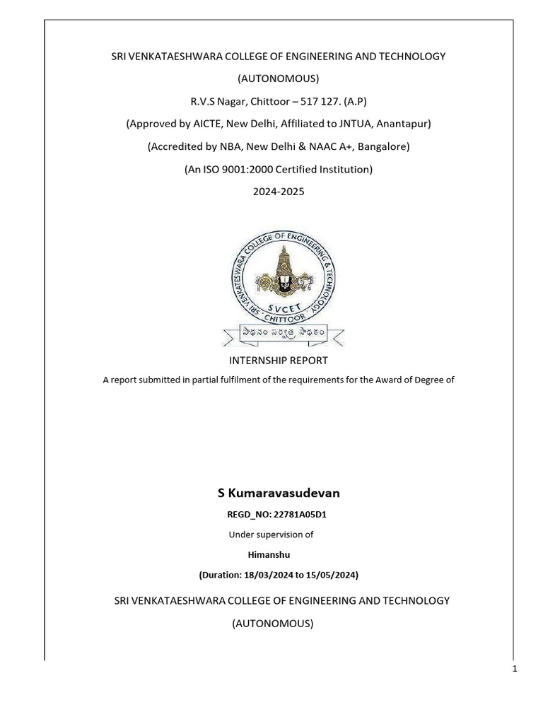 VasudevanSK Internship Report | PDF | Relational Model | Sql