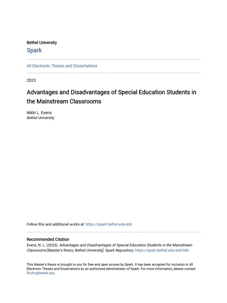 Advantages and Disadvantages of Special Education Students in The | PDF ...