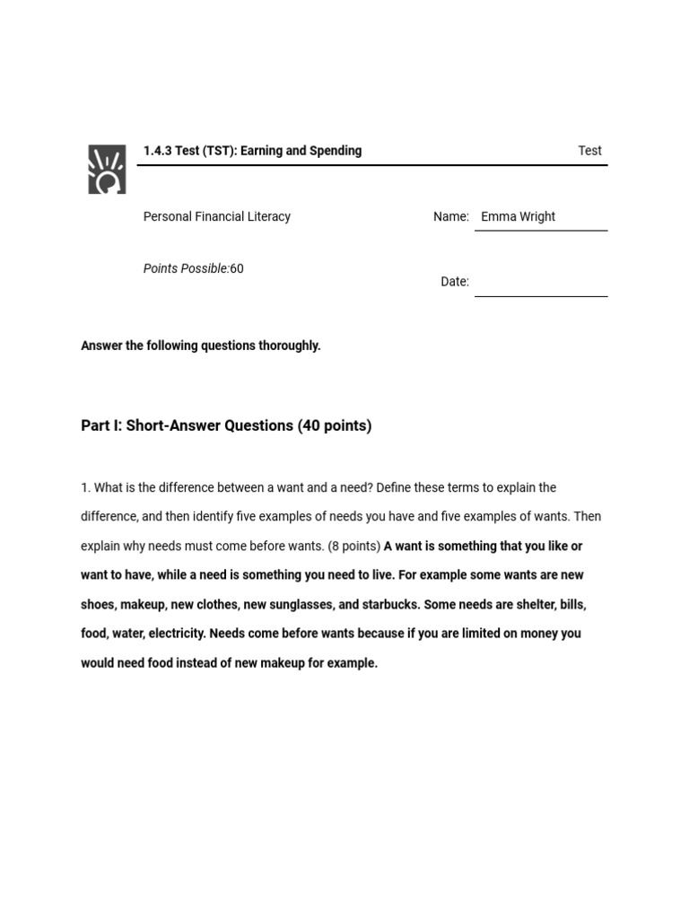 1.4.3 Earning and Spending PFL TEST | PDF | Credit Card | Taxes