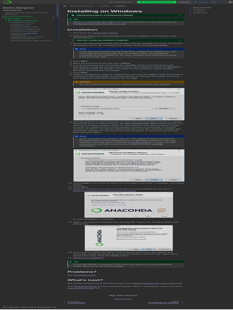 Installing On Windows — Anaconda Documentation Pdf Installation Computer Programs