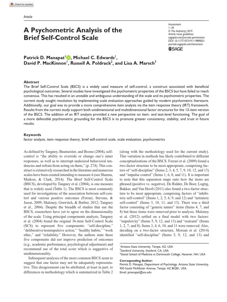 A Psychometric Analysis of The Brief Self-Control Scale | PDF ...