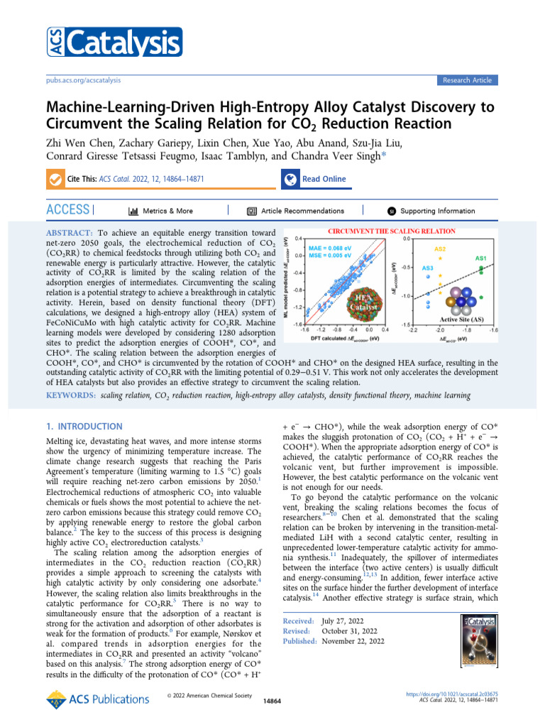 Chen Et Al 2022 Machine Learning Driven High Entropy Alloy Catalyst Discovery to Circumvent the ...