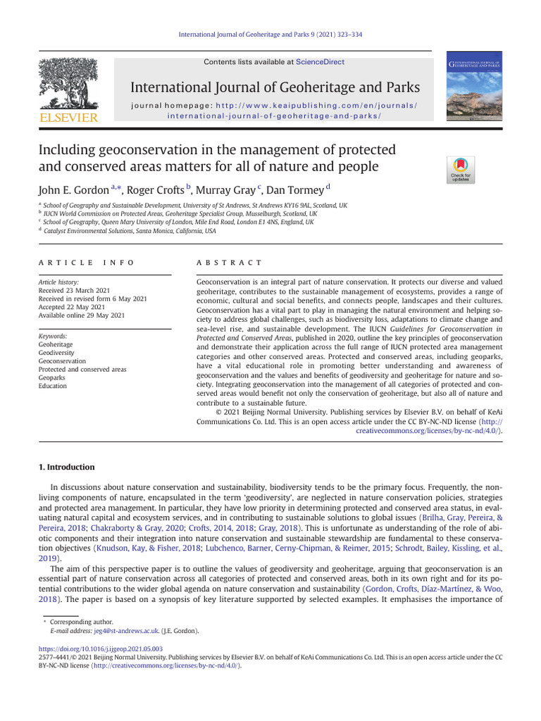 0k 2021 Gordon - Etal - Including Geoconservation in The Management of ...