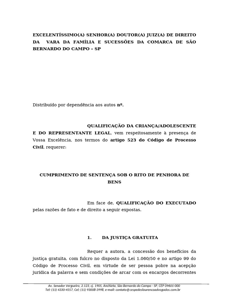 Modelo Cumprimento de Sentença Alimentos 523 | PDF | Sentença (jurídico ...