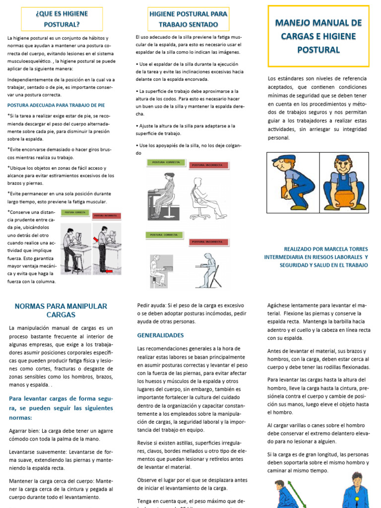 Folleto Manejo Manual de Cargas e Higiene Postural | PDF | Higiene | Dolor lumbar