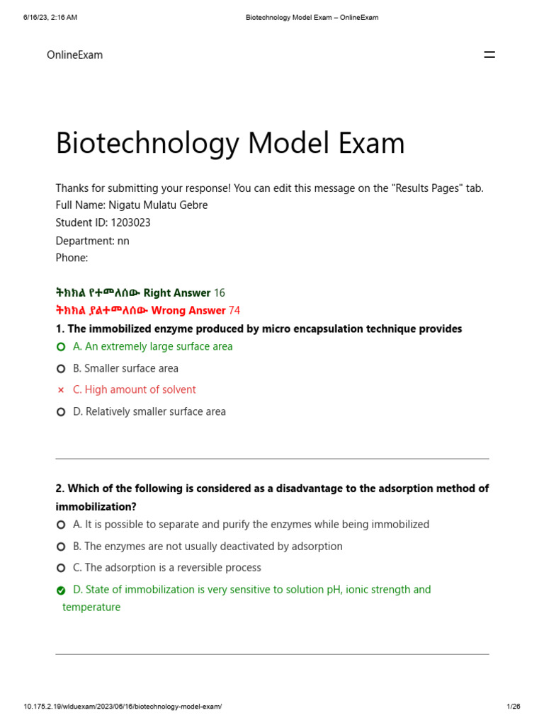 Biotechnology Exam Questions | PDF | Immune System | Enzyme
