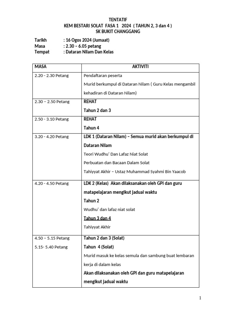 Tentatif KBS 1 2024 | PDF