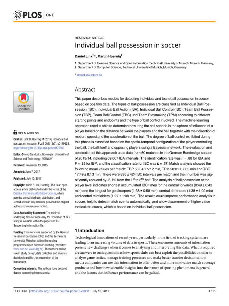 Individual Ball Possession in Soccer Analysis | PDF | Machine Learning ...
