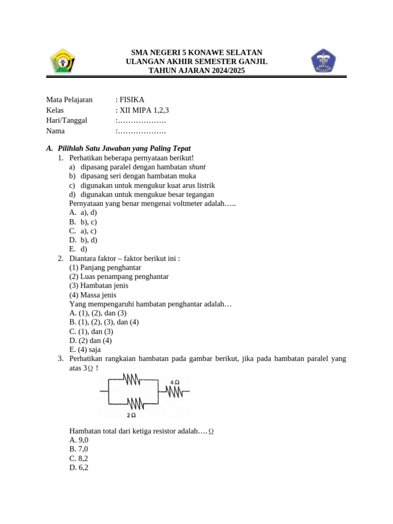 SOAL UAS GANJIL FISIKA KELAS 12 MIPA | PDF