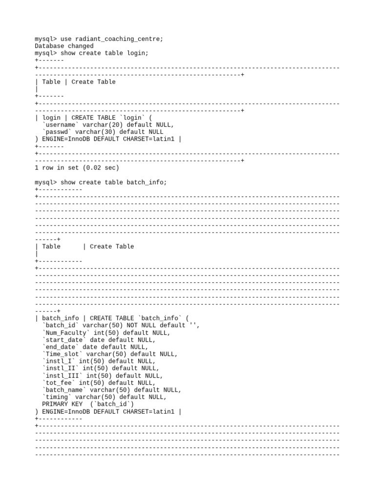 Coaching Management System TABLES | PDF | Computer Data | Software Design