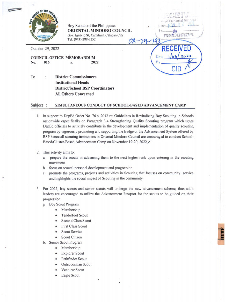 Council-Memo-No.16 Simulataneous Advancement Camp 2022 | PDF ...