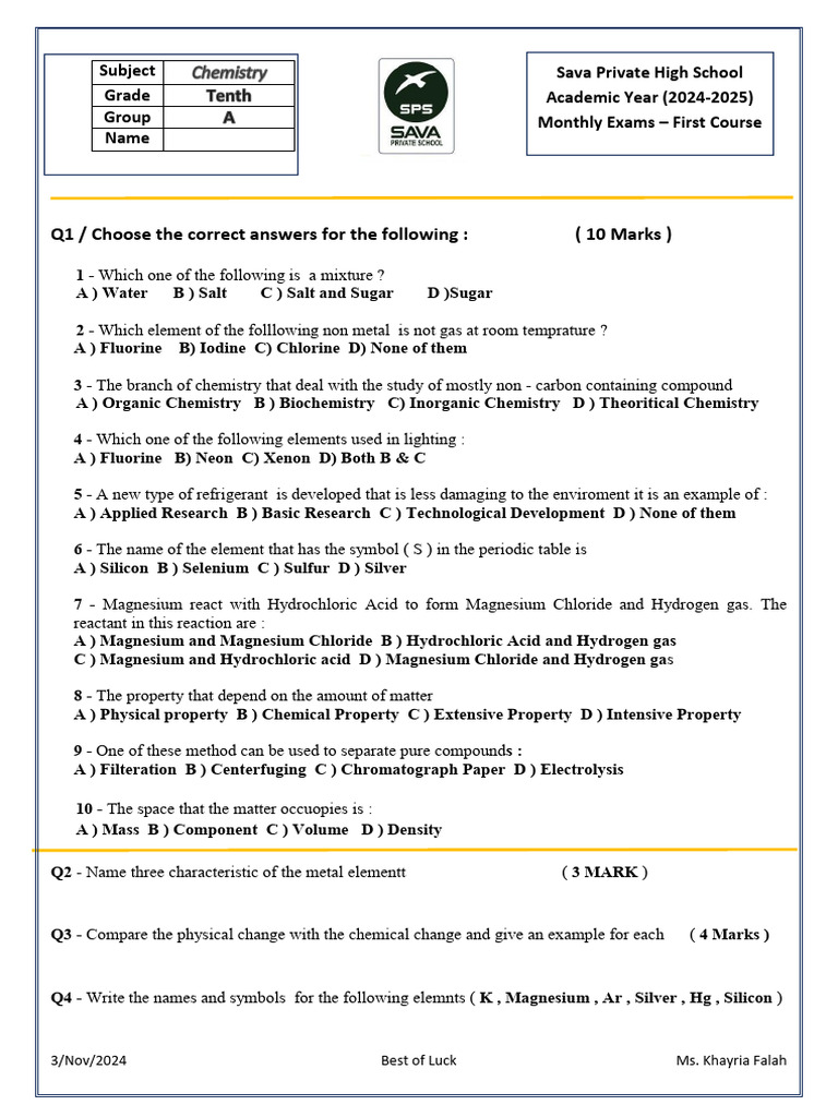 Group A Fist Monthly Exam | PDF