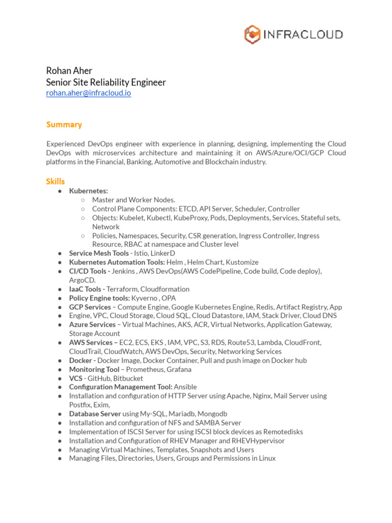 Rohan_SrSRE_InfraCloud | PDF | Cloud Computing | Computer Science