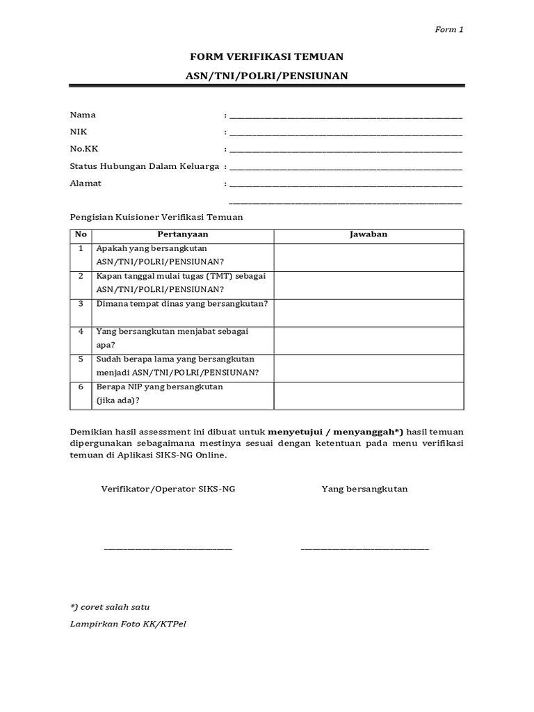 Form Verifikasi Temuan ASN | PDF