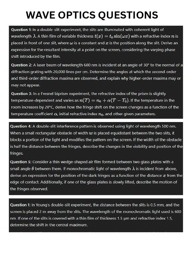WAVE OPTICS QUESTIONS | PDF