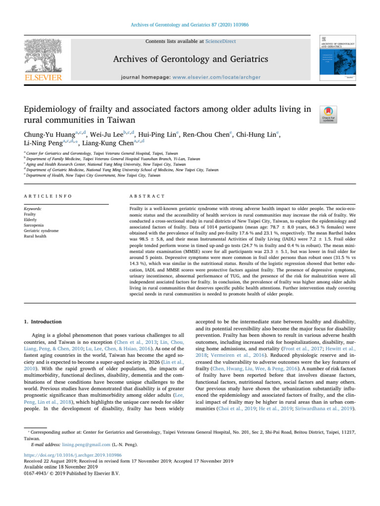 Epidemiology of Frailty and Associat Source Arch Gerontol Geriatr SO ...