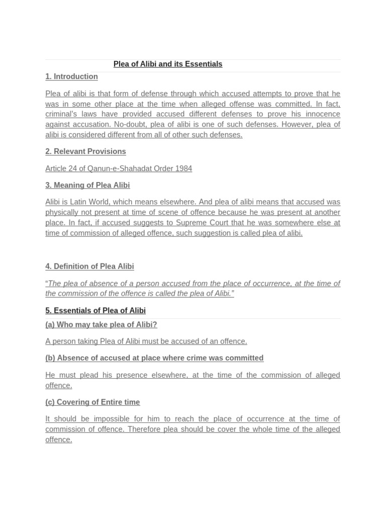 Essentials of Plea of Alibi | PDF | Plea | Burden Of Proof (Law)