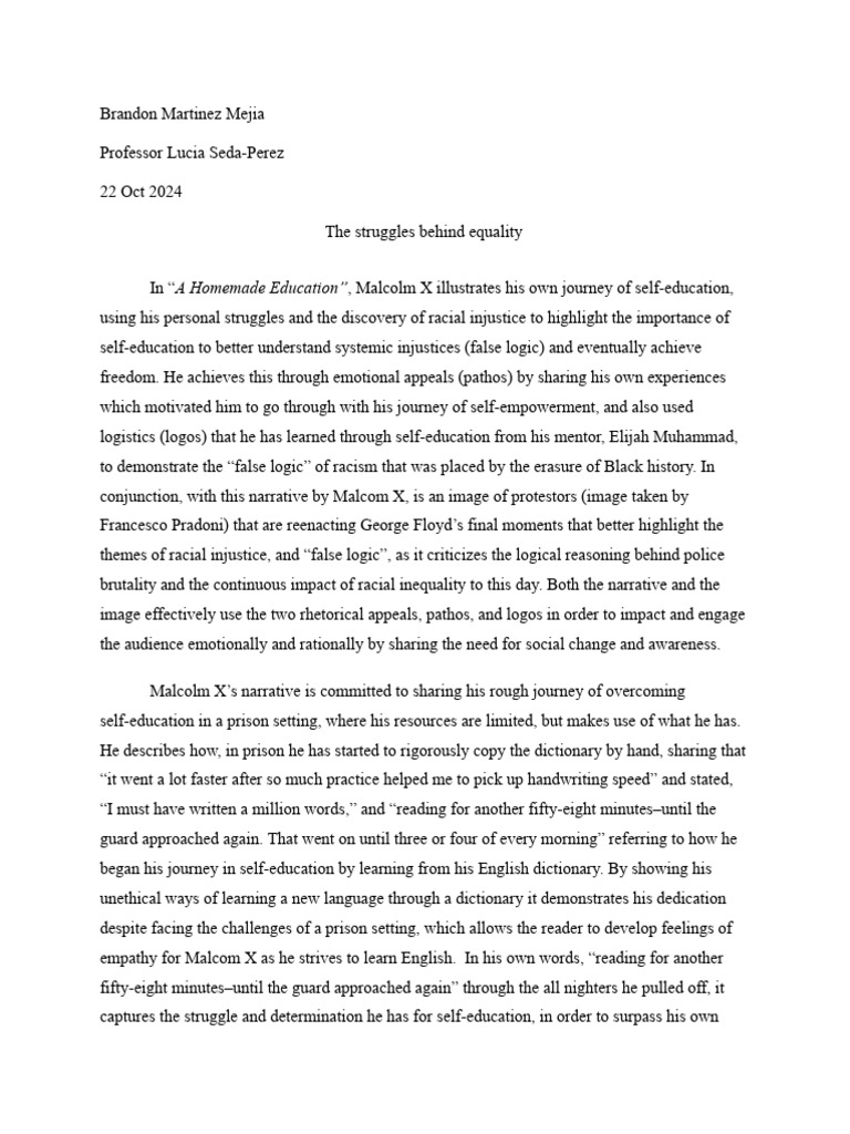 Rhetorical Essay Draft | PDF | Malcolm X | Slavery