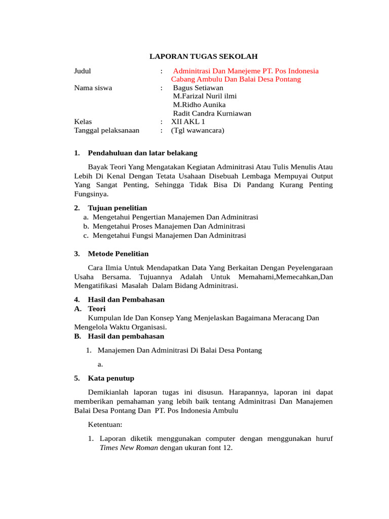 Format Laporan TUGAS | PDF