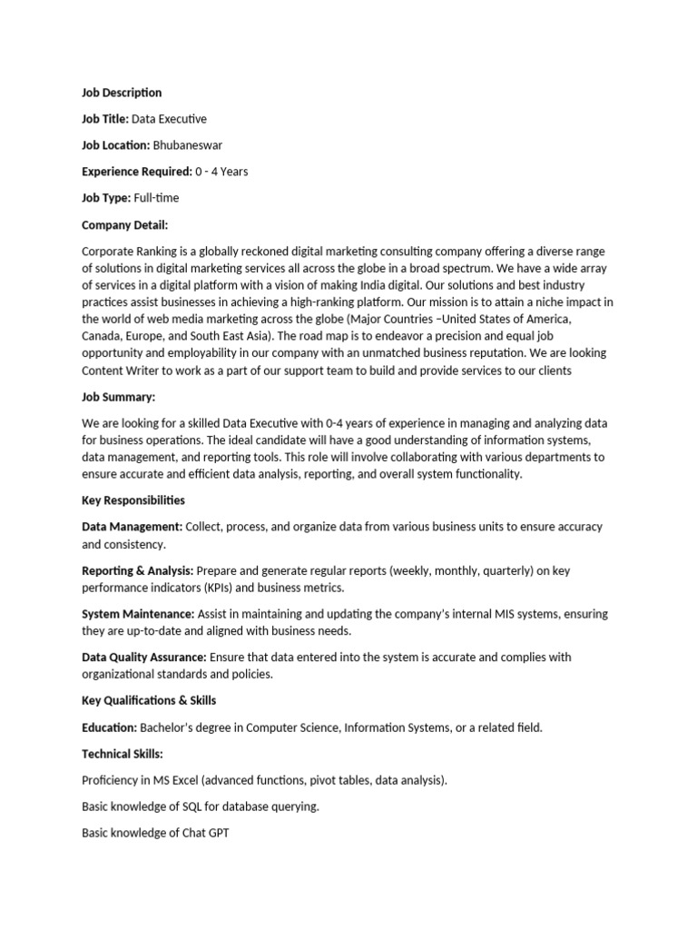 Data Analyst JD | PDF Data Analyst JD | PDF