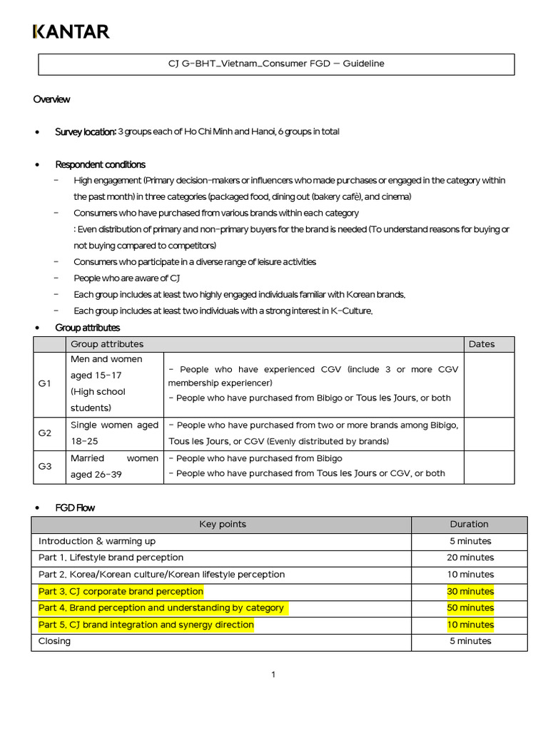 GuidelineEng_CJ-G-BHT_Vietnam_Consumer-FGD_241105-S | PDF | Brand ...