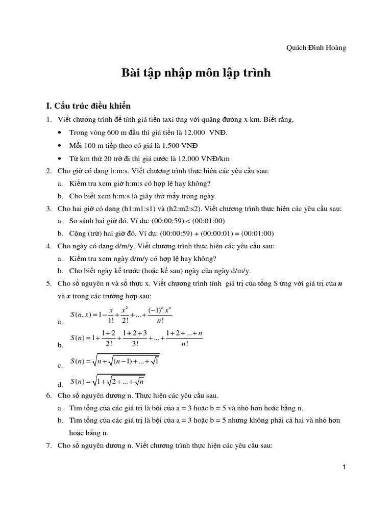 Bai Tap Nhap Mon Lap Trinh - Thay Hoang | PDF