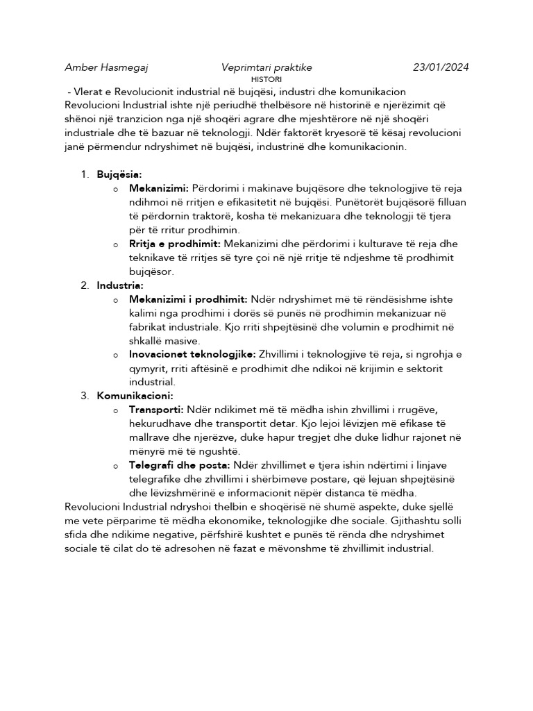 Vlerat e Revolucionit Industrial Ne Bujqesi, Industri, Komunikacion | PDF