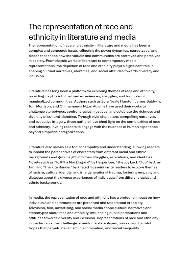 Race and Ethnicity in Media and Literature | PDF | Stereotypes | Race ...