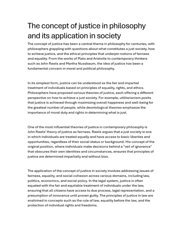 The concept of justice in philosophy and its application in society ...