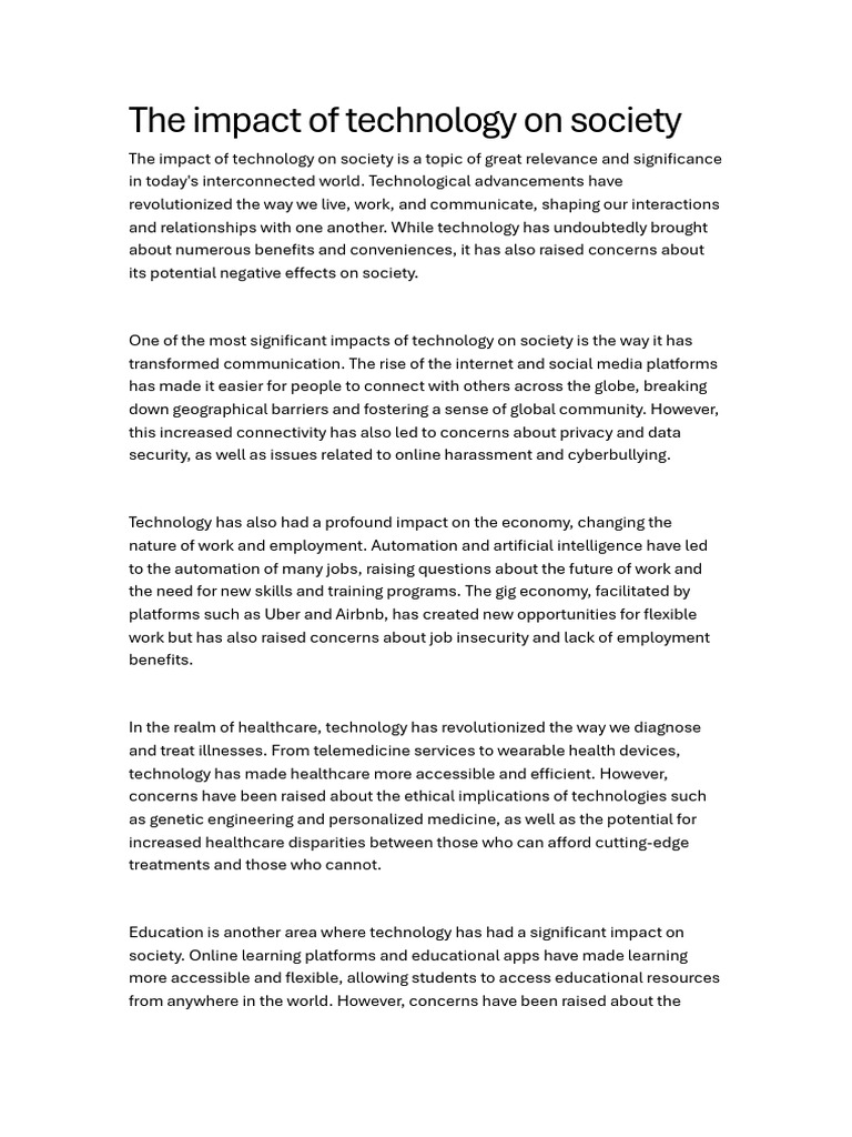 The impact of technology on society | PDF | Social Media | Popular ...