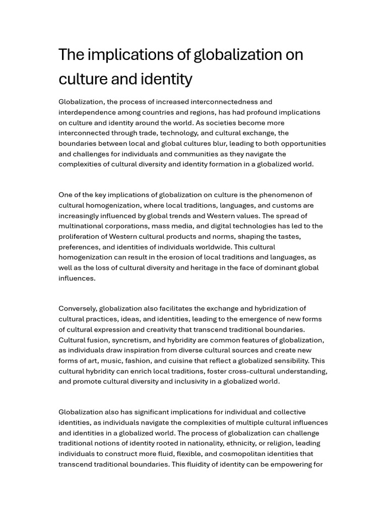 The Implications of Globalization On Culture and Identity | PDF ...