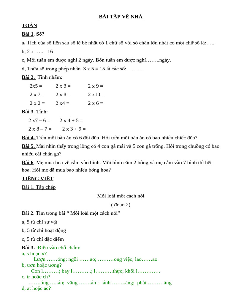 BÀI TẬP VỀ NHÀ | PDF