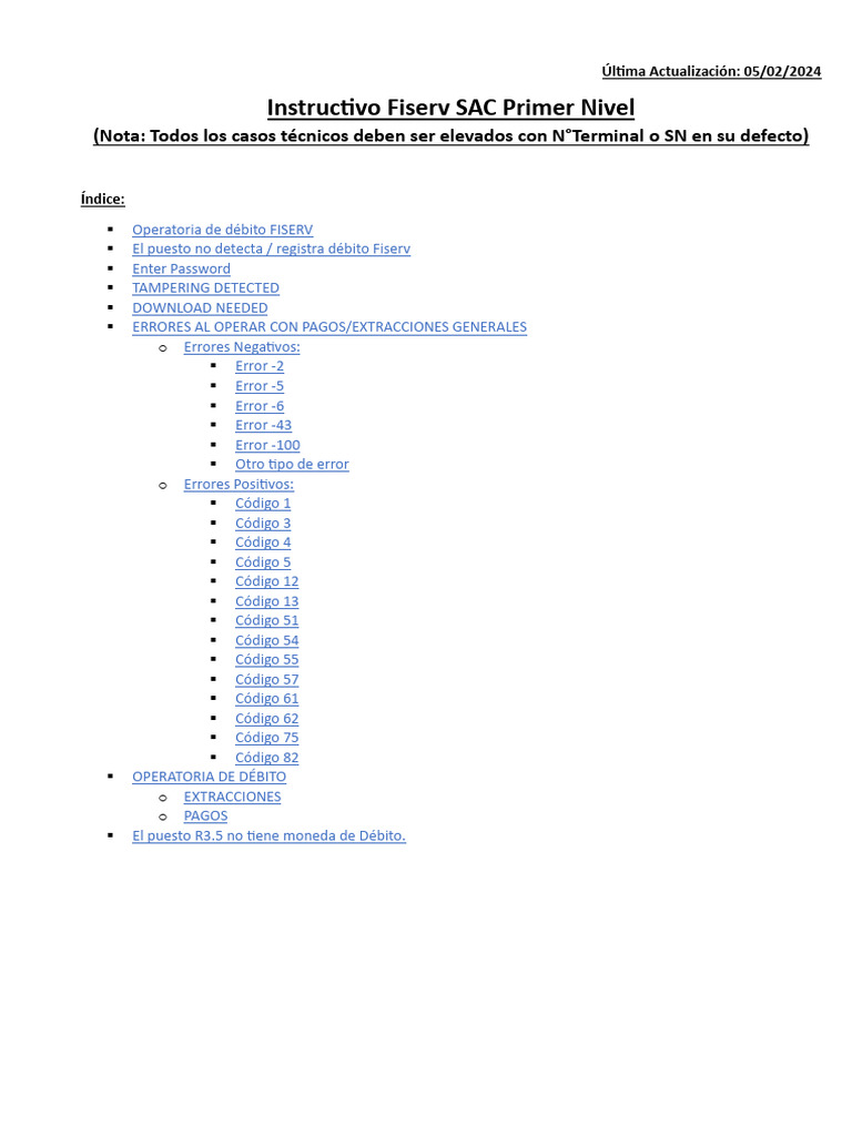Reinicio y Errores en Terminal Fiserv | PDF | Tarjeta de débito | Bancos