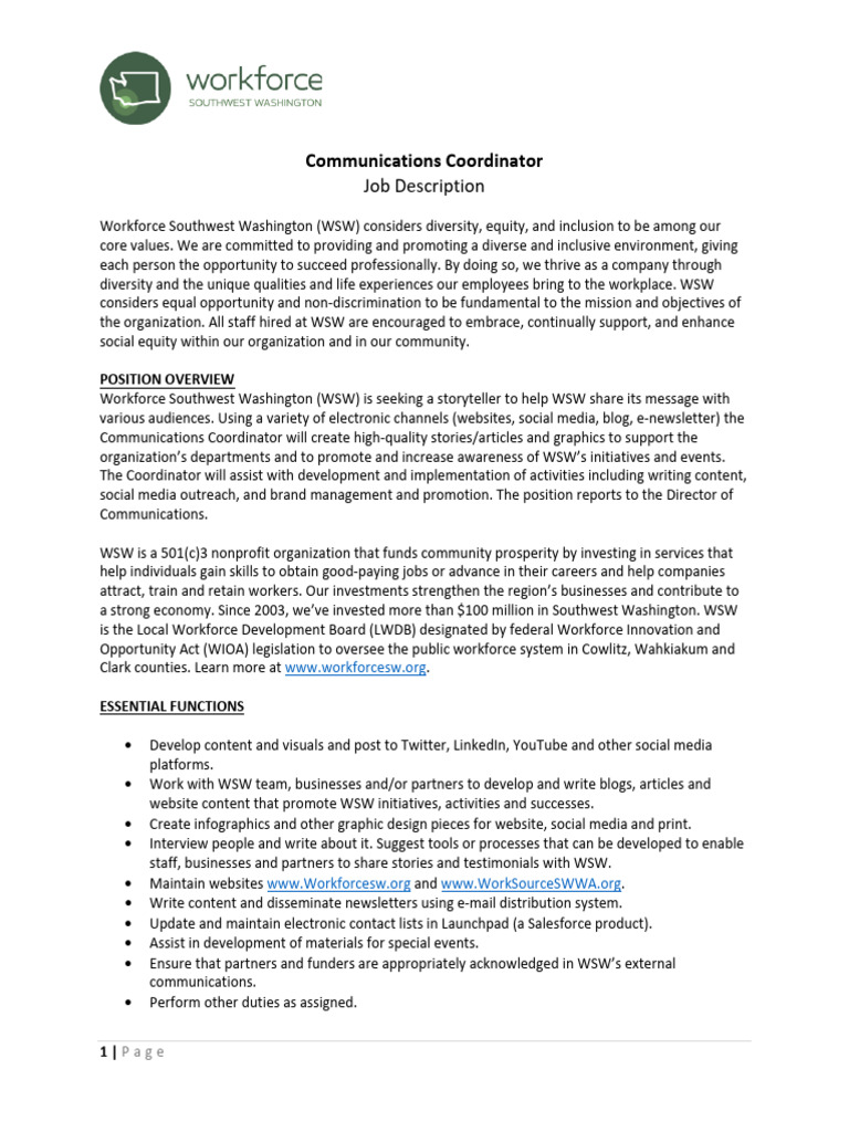 Communications Coordinator Job Posting | PDF | Social Media | Popular Culture & Media Studies