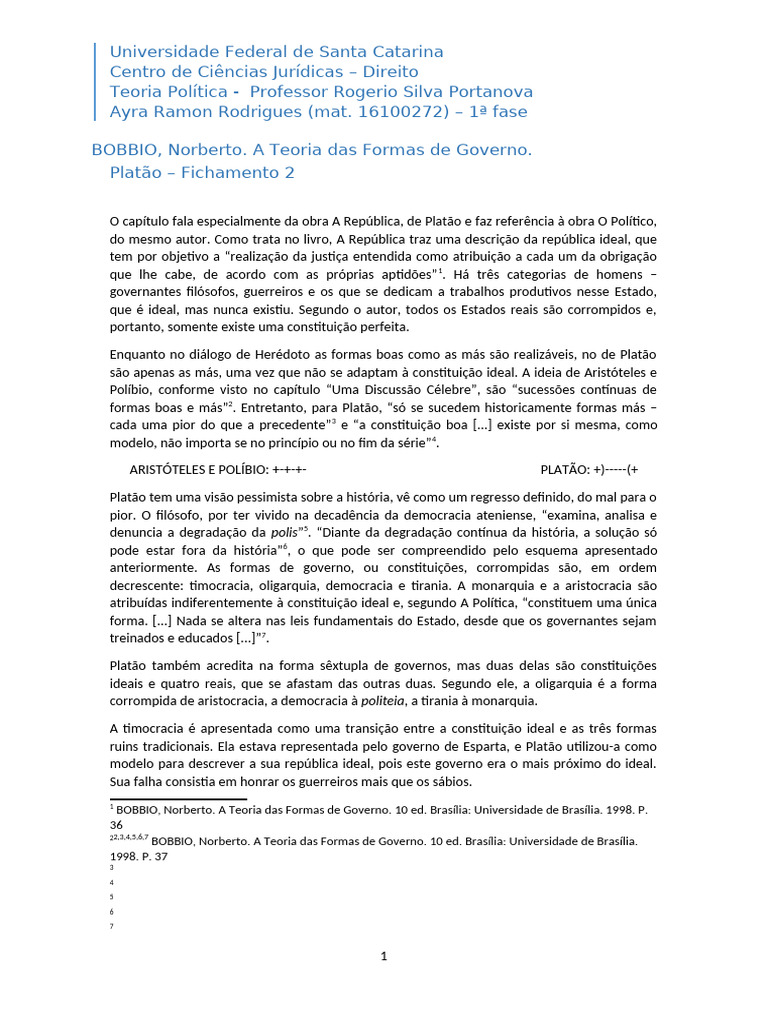 Ficha 2 Ayra Ramon Rodrigues - BOBBIO, Norberto. A Teoria Das Formas de Governo | PDF ...