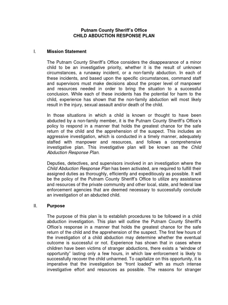 Child Abduction Response Plan Overview | PDF | Police | Kidnapping