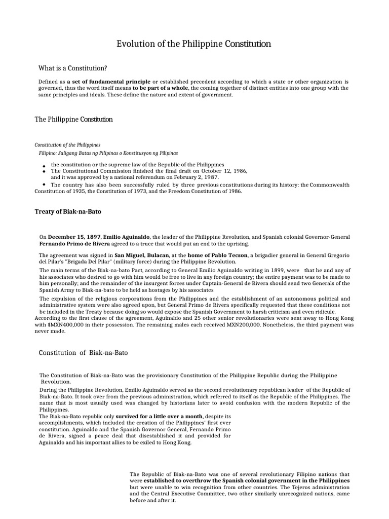 Evolution of The Philippine Constitution RIPH | PDF | Constitution | Governance