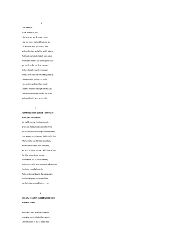 Selected Poems For English Poetry 3 | PDF