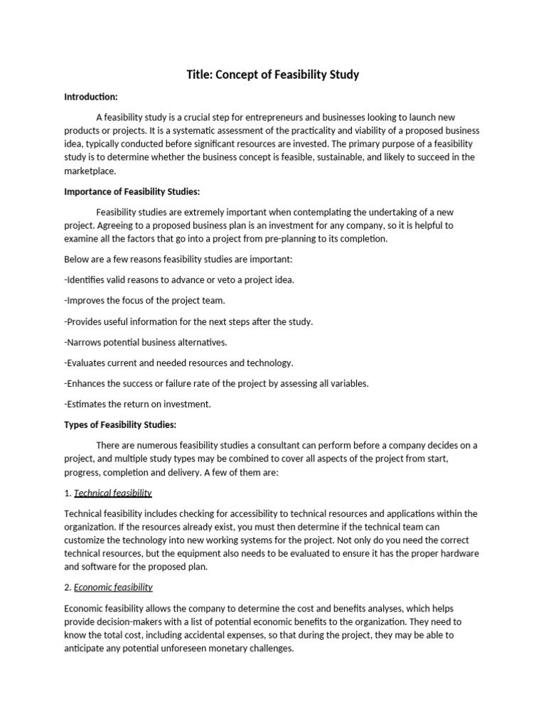 Feasibility Study Outline | PDF | Feasibility Study | Economies