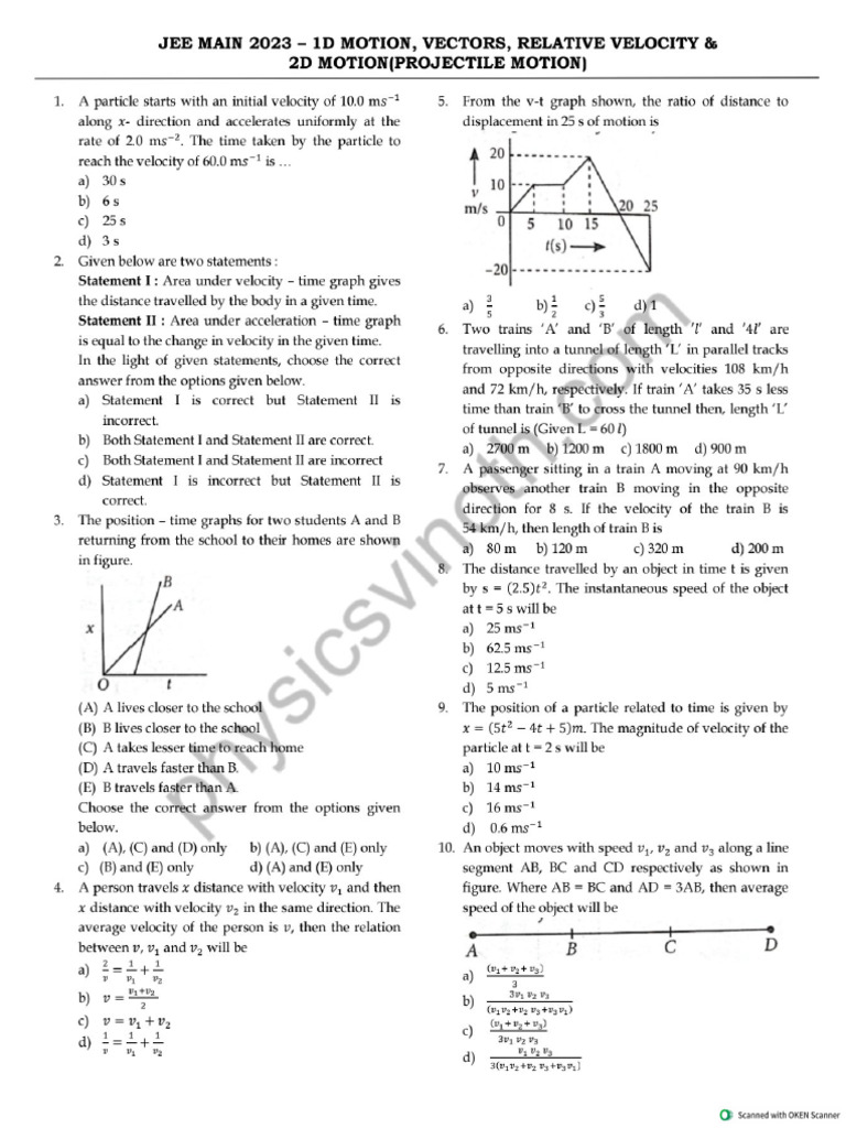 1d, Vec, Rel& 2d JEE 2023 Qp With Solutions_watermark | PDF