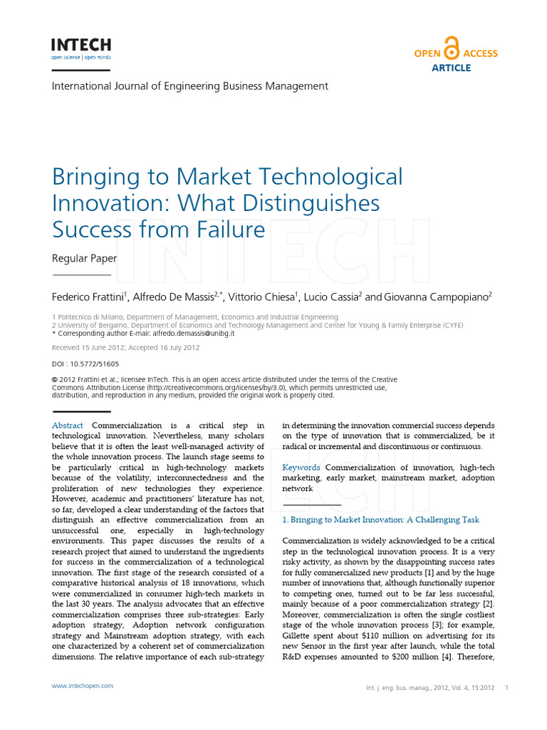 Bringing To Market Technological Innovation: What Distinguishes Success ...