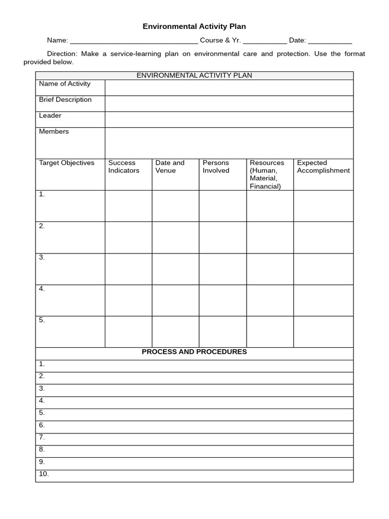 Environmental Activity Plan | PDF