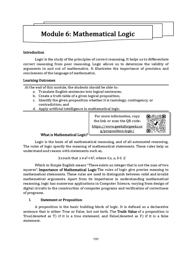 Module 6 Mathematical Logic | PDF | Logic | If And Only If