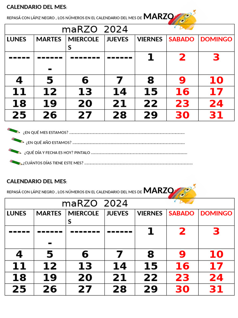 Calendario de marzo y abril 2024 | PDF | Calendario | Unidades de medida