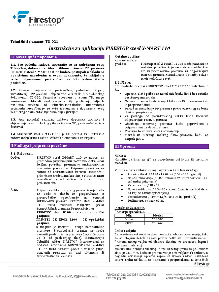 21 - Firestop Steel X-MART 110 Instrukcije Za Aplikaciju | PDF