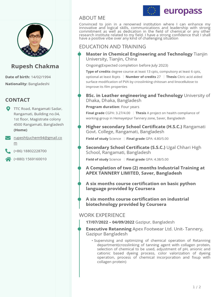 CV - Rupesh Chakma (Europass) | PDF