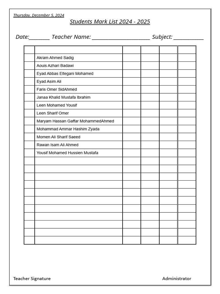 Mark List (Updated) | PDF