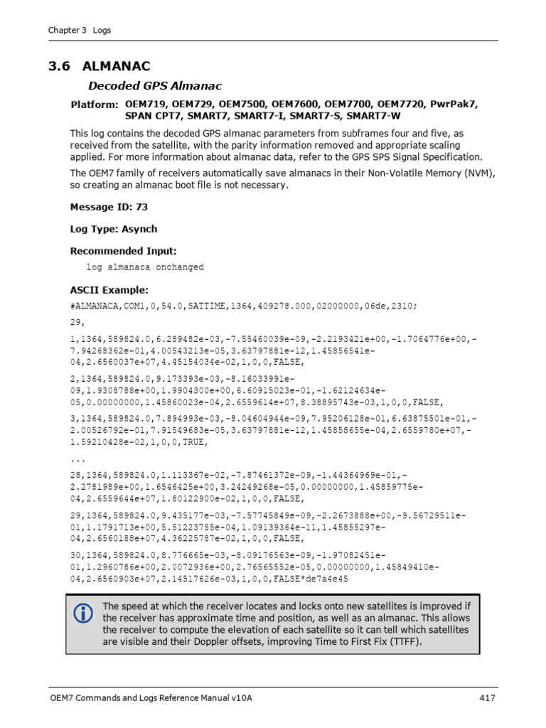 Novatel-OEM7-ALMANAC | PDF | Global Positioning System | Computing