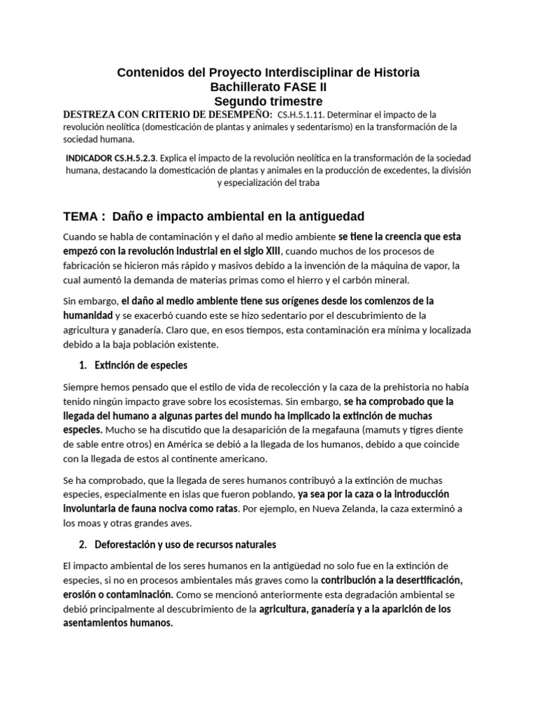 Contenidos de HISTORIA PROYECTO INTERDISC BACH | PDF | Deforestación ...