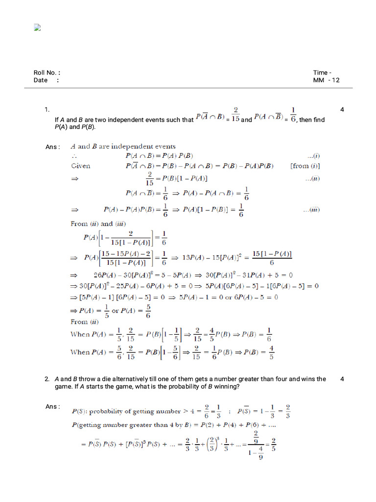 Probability A Wins | PDF